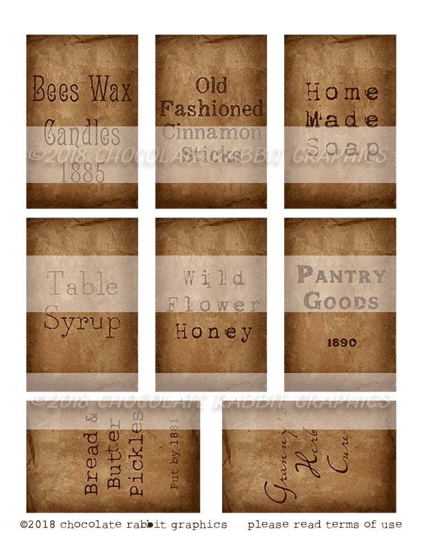 Plain Primitive Pantry Labels, Printable Country Style Tags, Digital ...