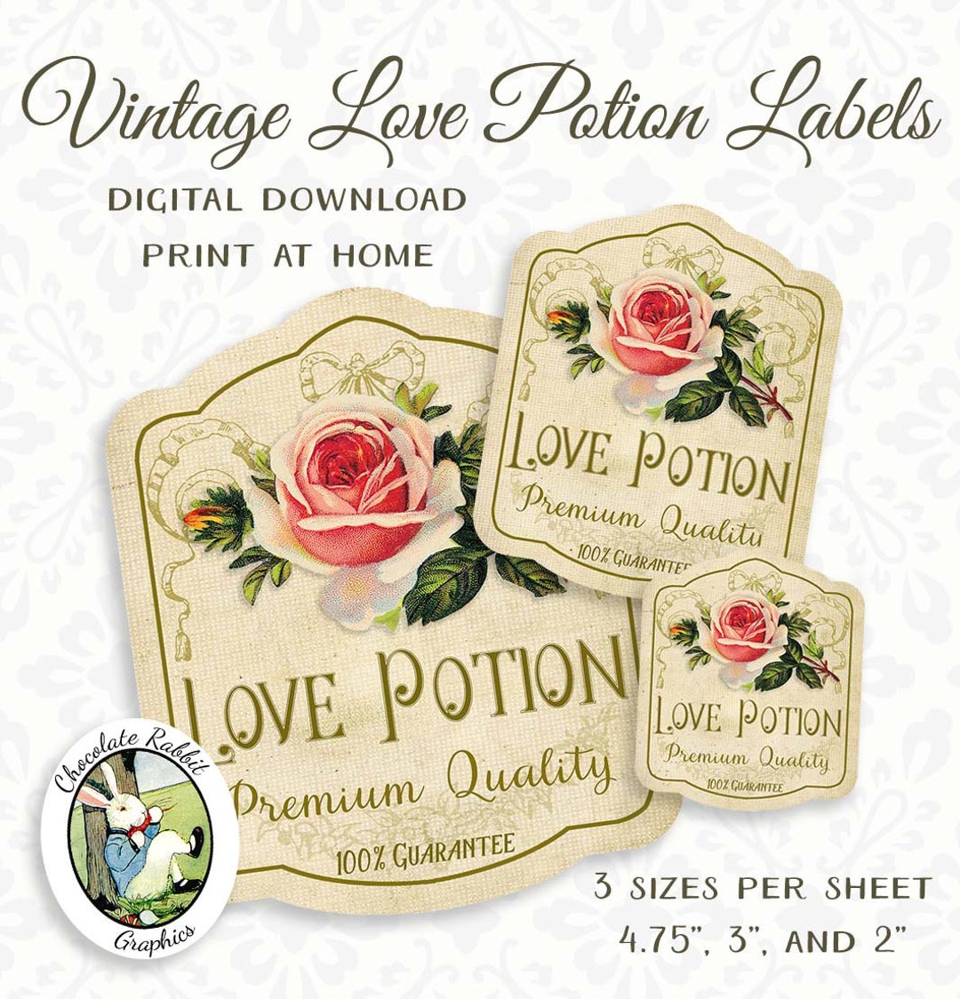Love Potion Valentine Label, Digital Gift Tag, Junk Journal Ephemera ...
