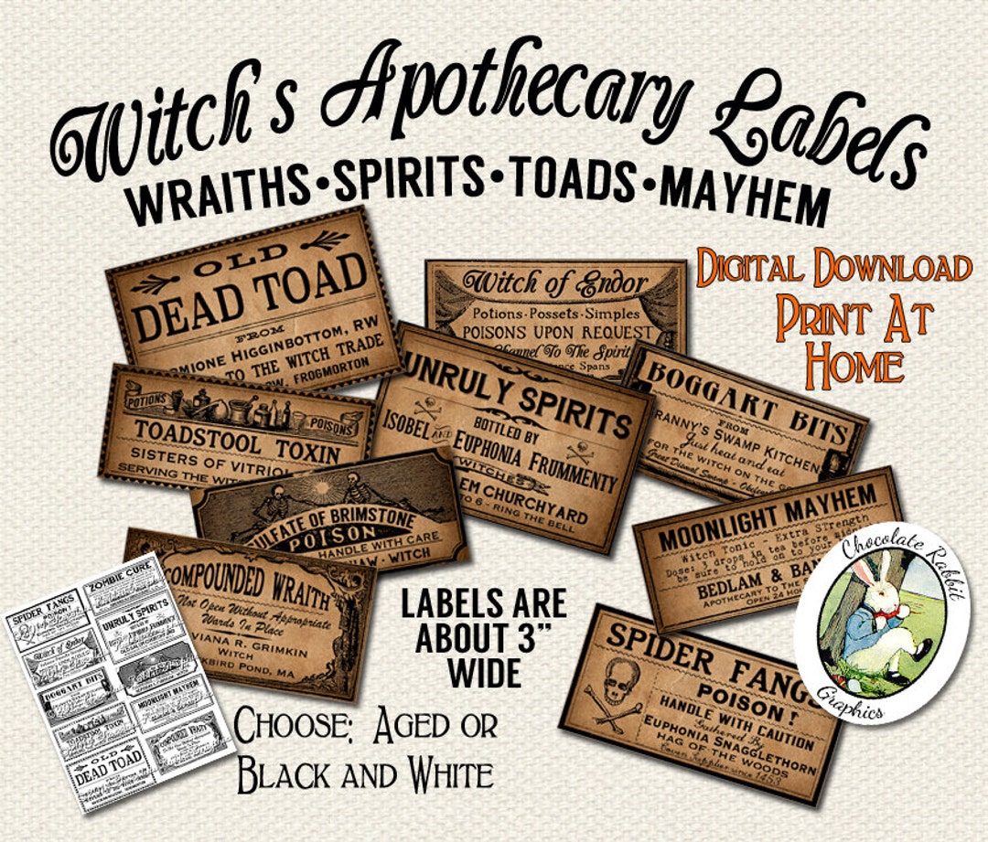 Witch Apothecary Labels: Halloween Printable Clipart (digital Download ...