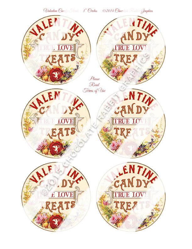 Valentine Candy Label Circles Instant Digital Download | Etsy