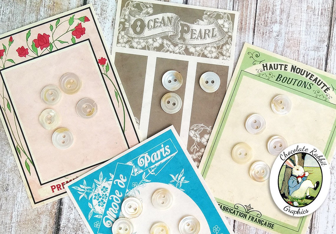 Vintage Style Button Cards: Printable Sewing Clip Art (digital Download ...