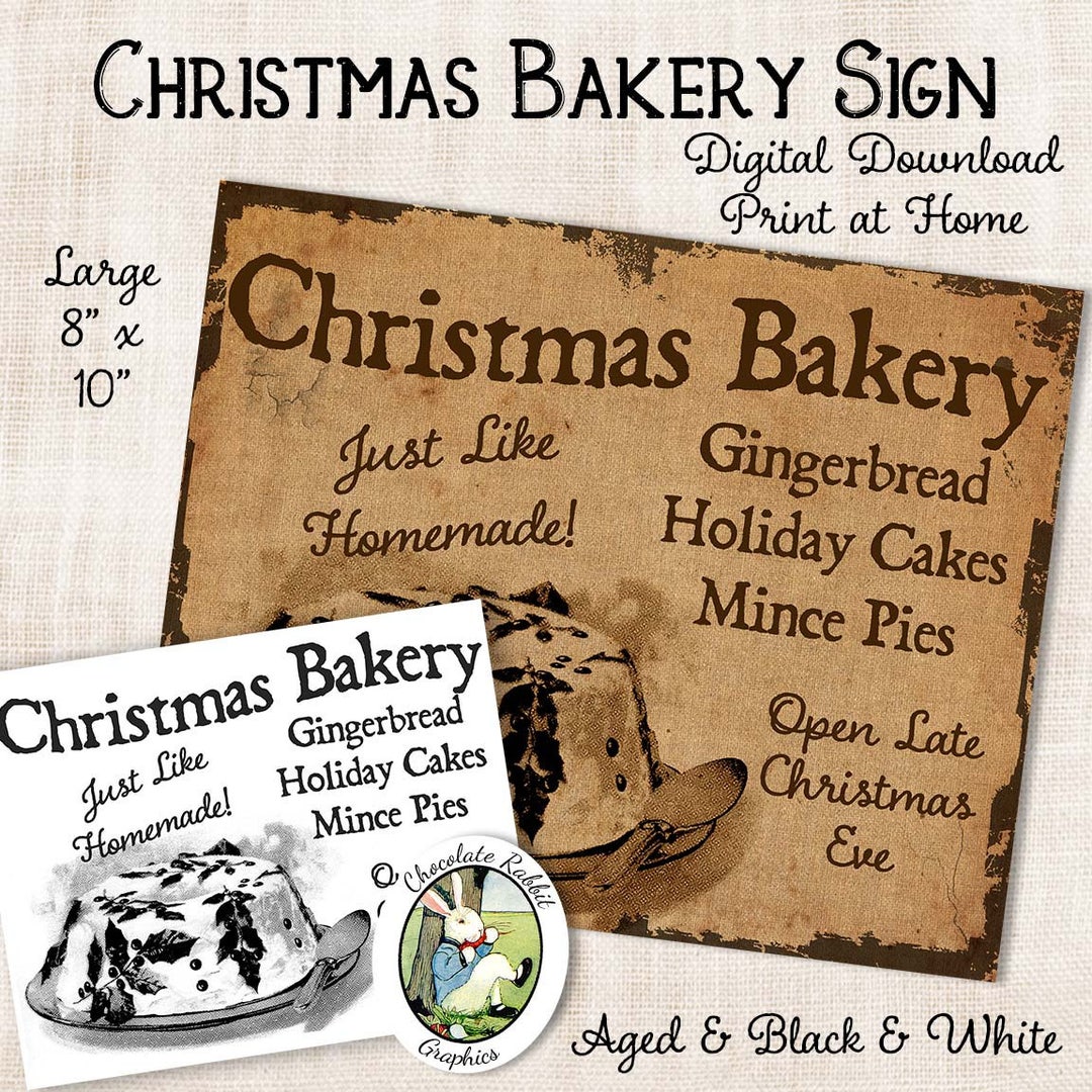 Christmas Bakery Sign, 8" X 10" Primitive Christmas Image Transfer ...