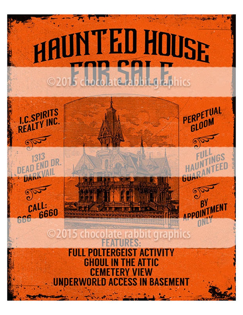 Halloween Haunted House Poster Sign Digital Download Vintage - Etsy