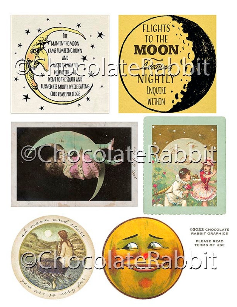 Moon Clip Art for Junk Journals, Ephemera Digital Download, Vintage ...