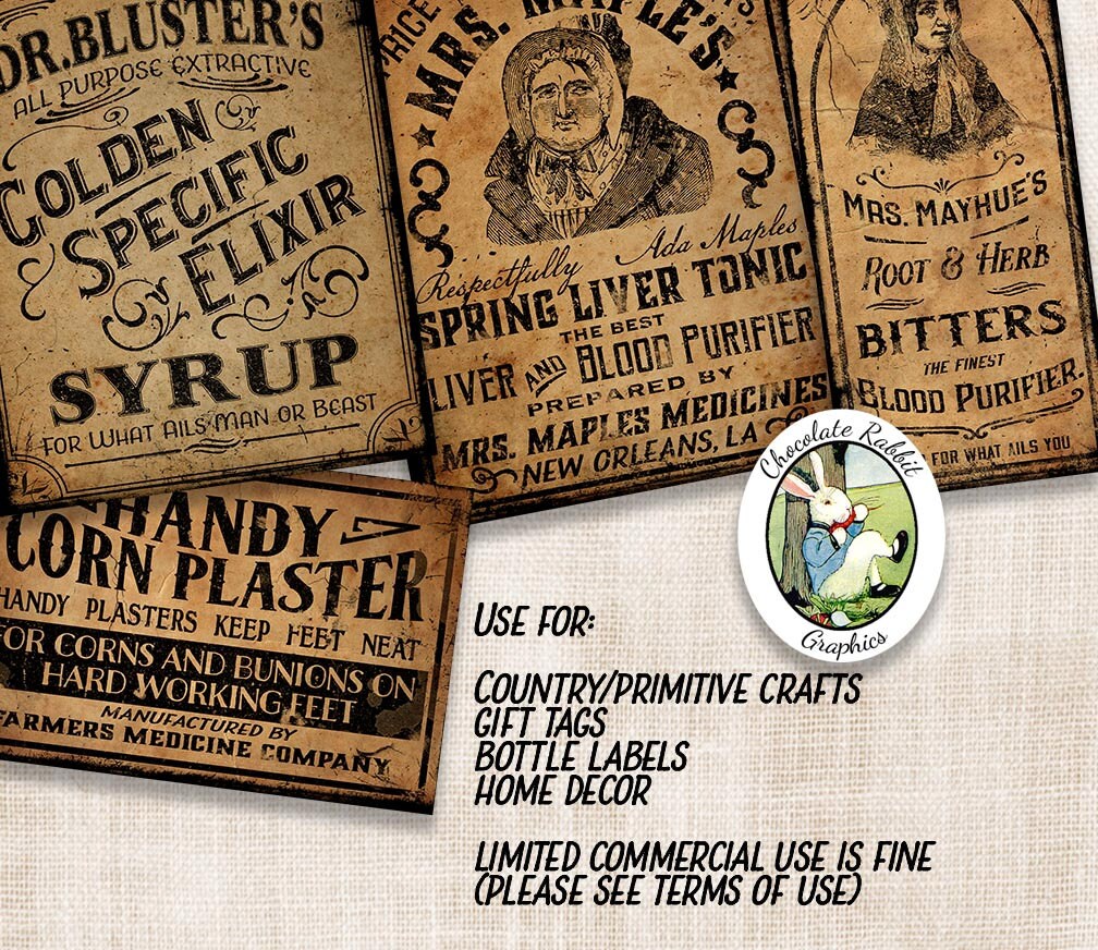 Vintage Apothecary Labels: Prim Medicine Graphics (digital Download) - Etsy