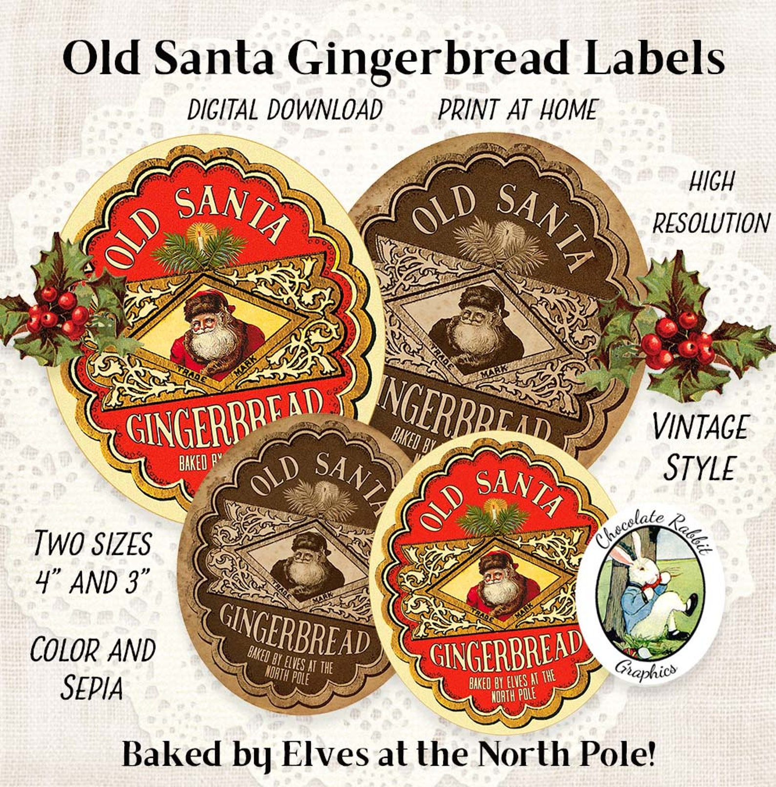 Vintage Christmas Gingerbread Label Printable Cookie Labels | Etsy