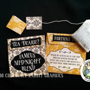 Halloween Tea Bag Covers Wrappers Fortune Teller Vintage Witch Digital ...