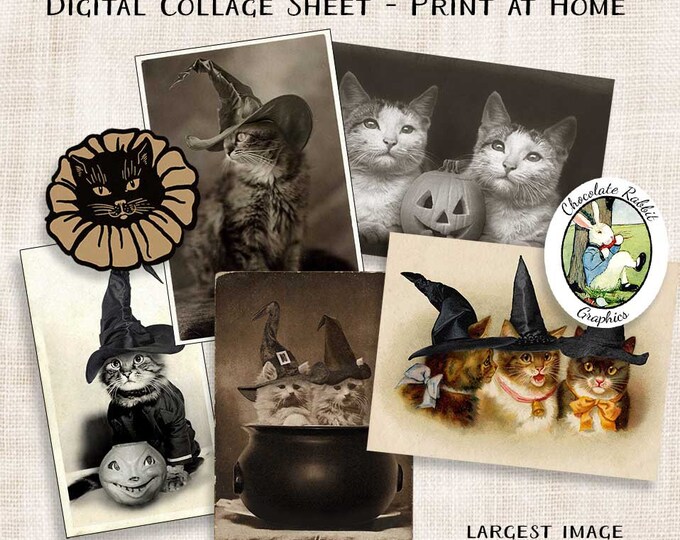 Halloween Cat Clip Art Printable Junk Journal Collage Sheet - Etsy