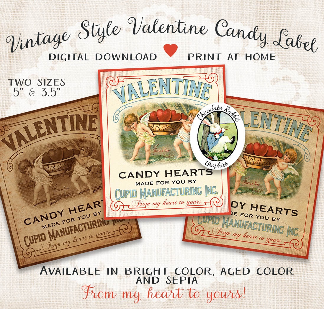 Vintage Valentine Candy Label Printable Valentine Tag | Etsy