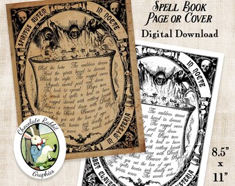 Witch Spell Book Cover Halloween Vintage Style Digital | Etsy