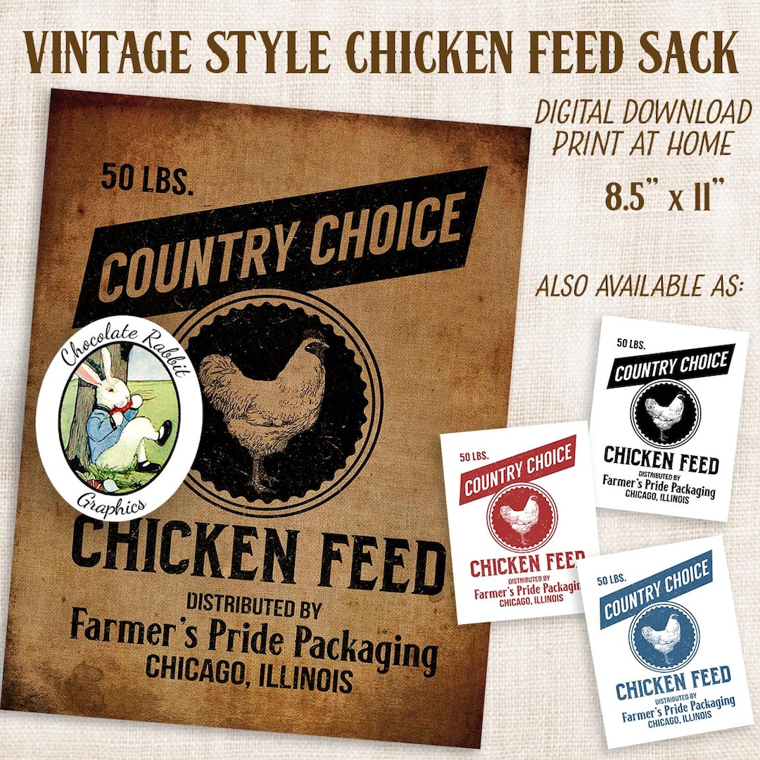 Chicken Feed Sack Label, Digital Vintage Style Kitchen Sign, Printable ...