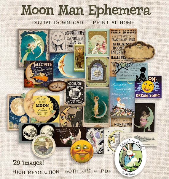 Moon Clip Art for Junk Journals Ephemera Digital Download - Etsy