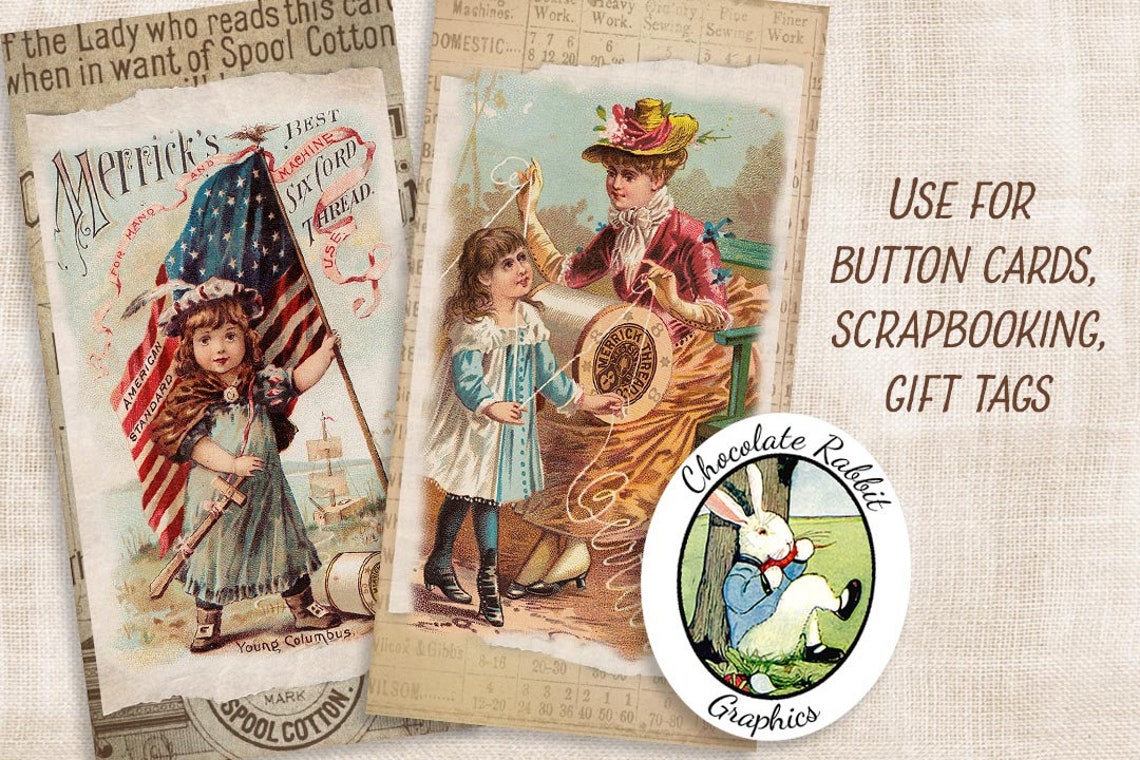 Vintage Style Sewing Cards Printable Button Cards Digital | Etsy