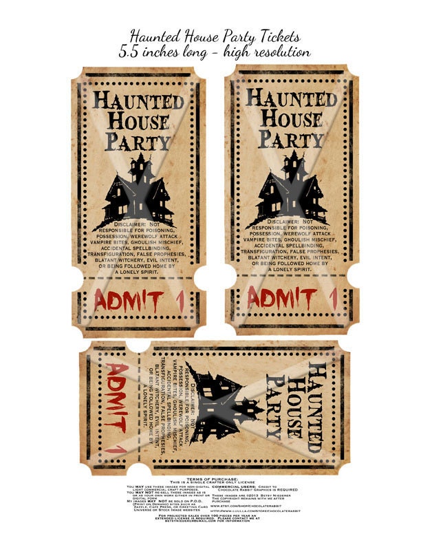 Halloween Haunted House Party Tickets Vintage Digital Download | Etsy
