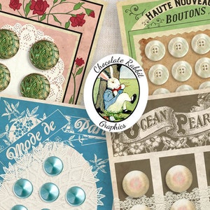 Digital Button Cards, Vintage Style, Sewing Ephemera, Printable at Home ...
