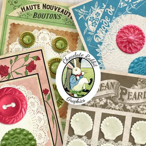 Digital Button Cards, Vintage Style, Sewing Ephemera, Printable at Home ...