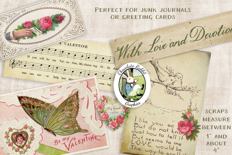 Valentine Junk Journal Ephemera Printable Shabby Tags and - Etsy