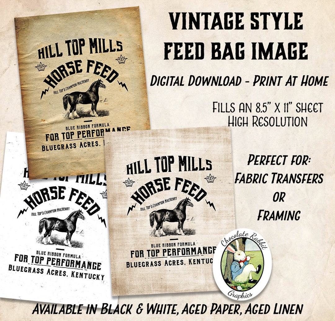 Horse Feed Sack Label Vintage Style Digital Download Printable Country ...
