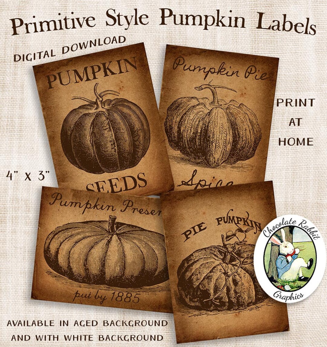 Vintage Style Pumpkin Labels, Digital Primitive Labels, Printable ...