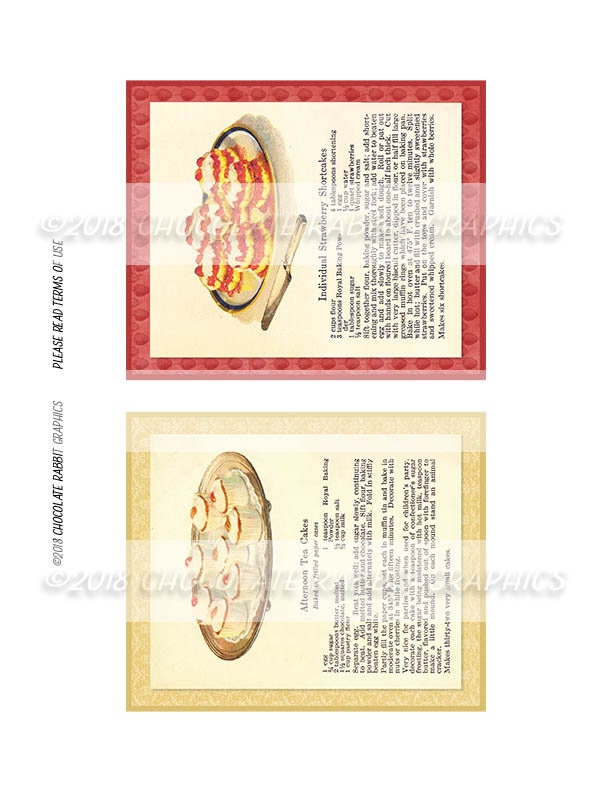 Vintage Recipe Cards: Printable Country Kitchen Decor (digital Download ...