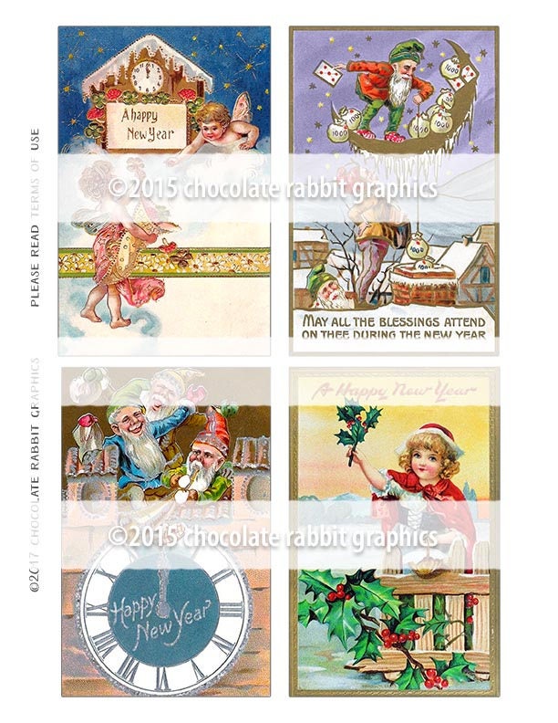 Vintage New Year Postcards Printable Victorian Cards Digital | Etsy