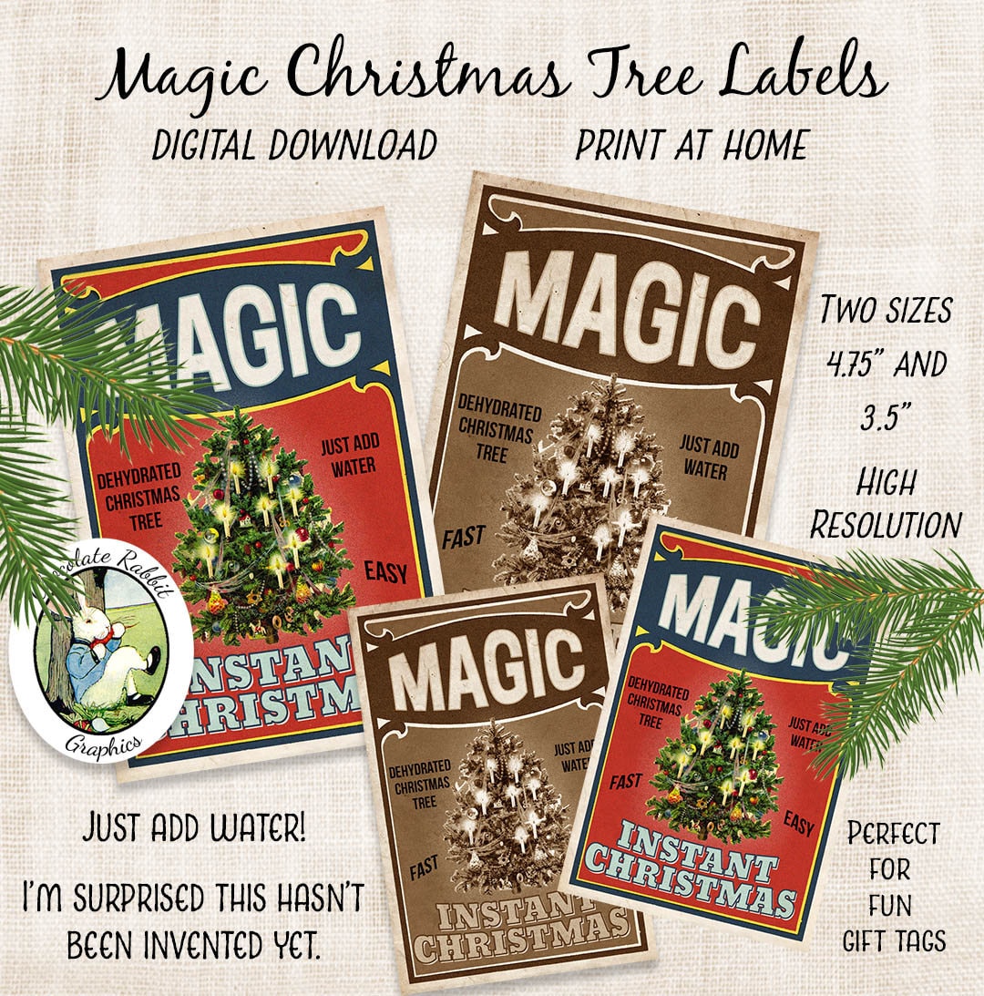 Vintage Magic Christmas Tree Label: Printable Gift Tags (digital ...