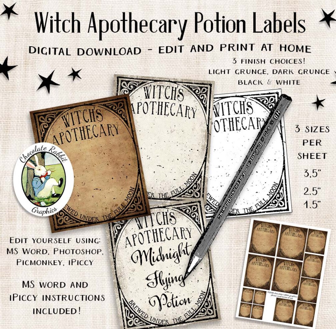 Blank Halloween Witch Potion Labels, Witch Apothecary Label Digital ...
