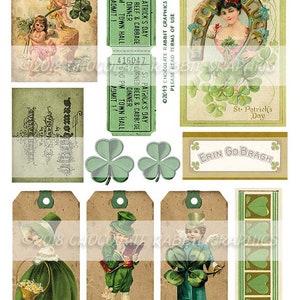 St Patricks Day Ephemera, Printable Junk Journal Collage Sheet, Digital ...