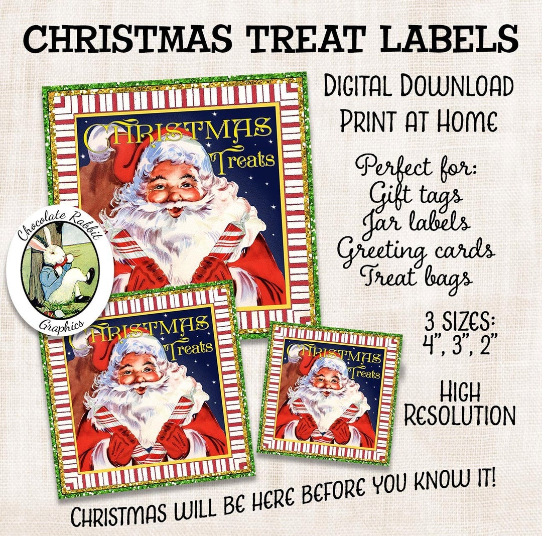 Vintage Santa Christmas Treat Label: Printable Gift Tag (digital ...