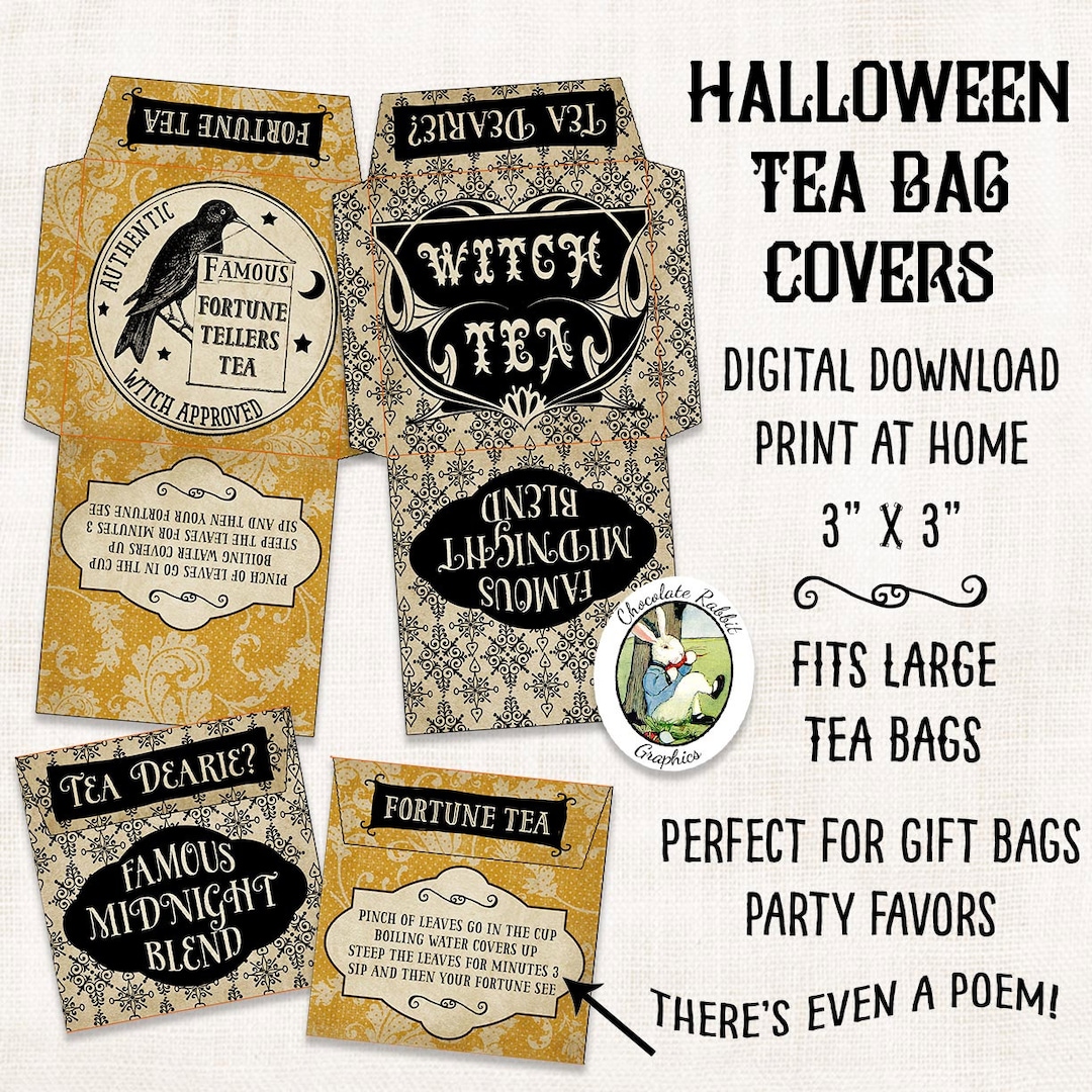 Halloween Tea Bag Covers Wrappers Fortune Teller Vintage Witch Digital ...