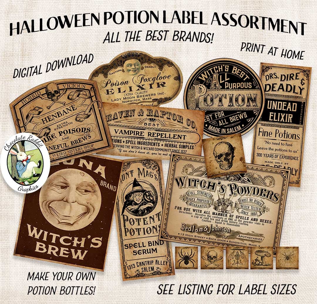 Halloween Potion Label Assortment, Digital Download, Vintage Style ...