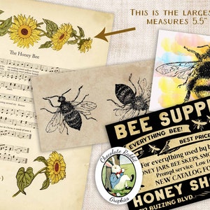 Vintage Bee Collage Sheet, Digital Junk Journal Ephemera, Honey Labels ...