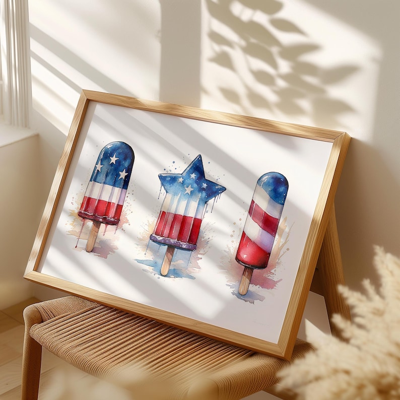 4th of July Wall Art | Patriotic Popsicle Painting | Red White and Blue ...