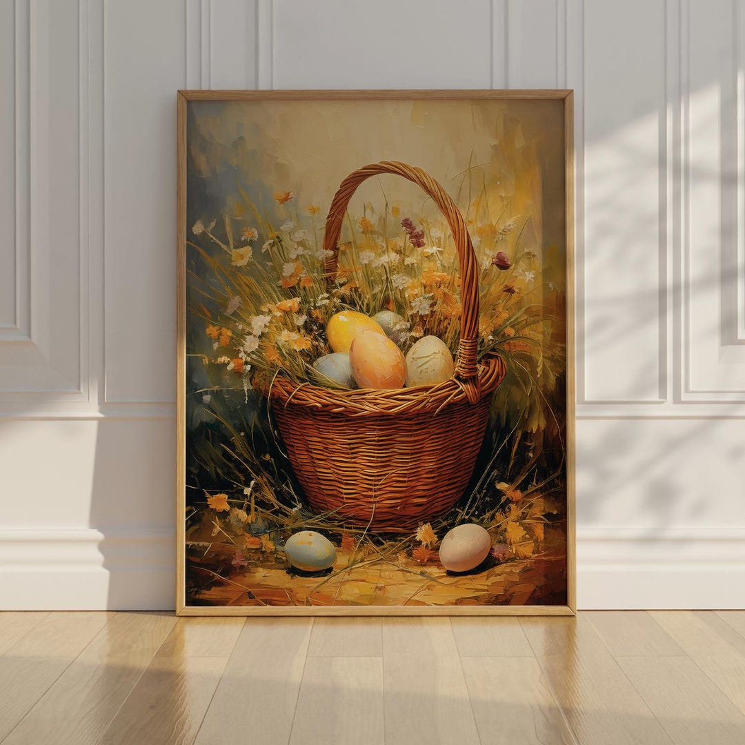 Easter Cottagecore Art | Moody Easter Basket Print | Neutral Easter ...
