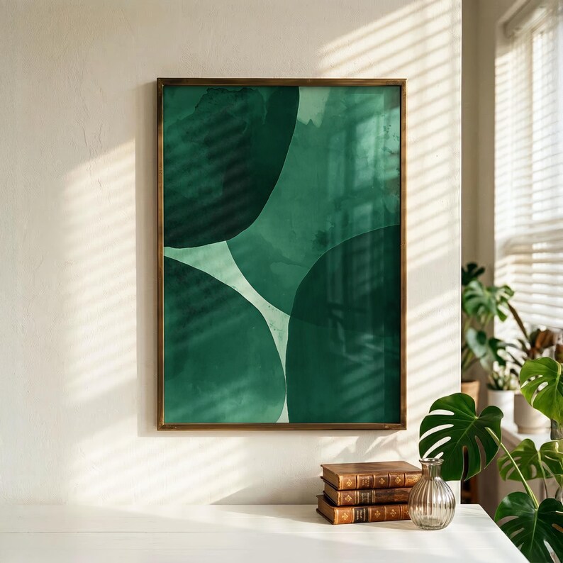 Dark Green Bubble Abstract Wall Art | Modern Watercolor | Organic ...