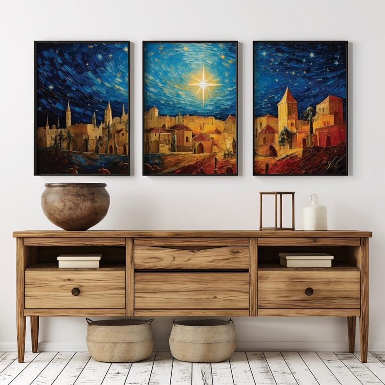 Bethlehem Stars at Night 3 Piece Wall Print | Nativity Painting ...