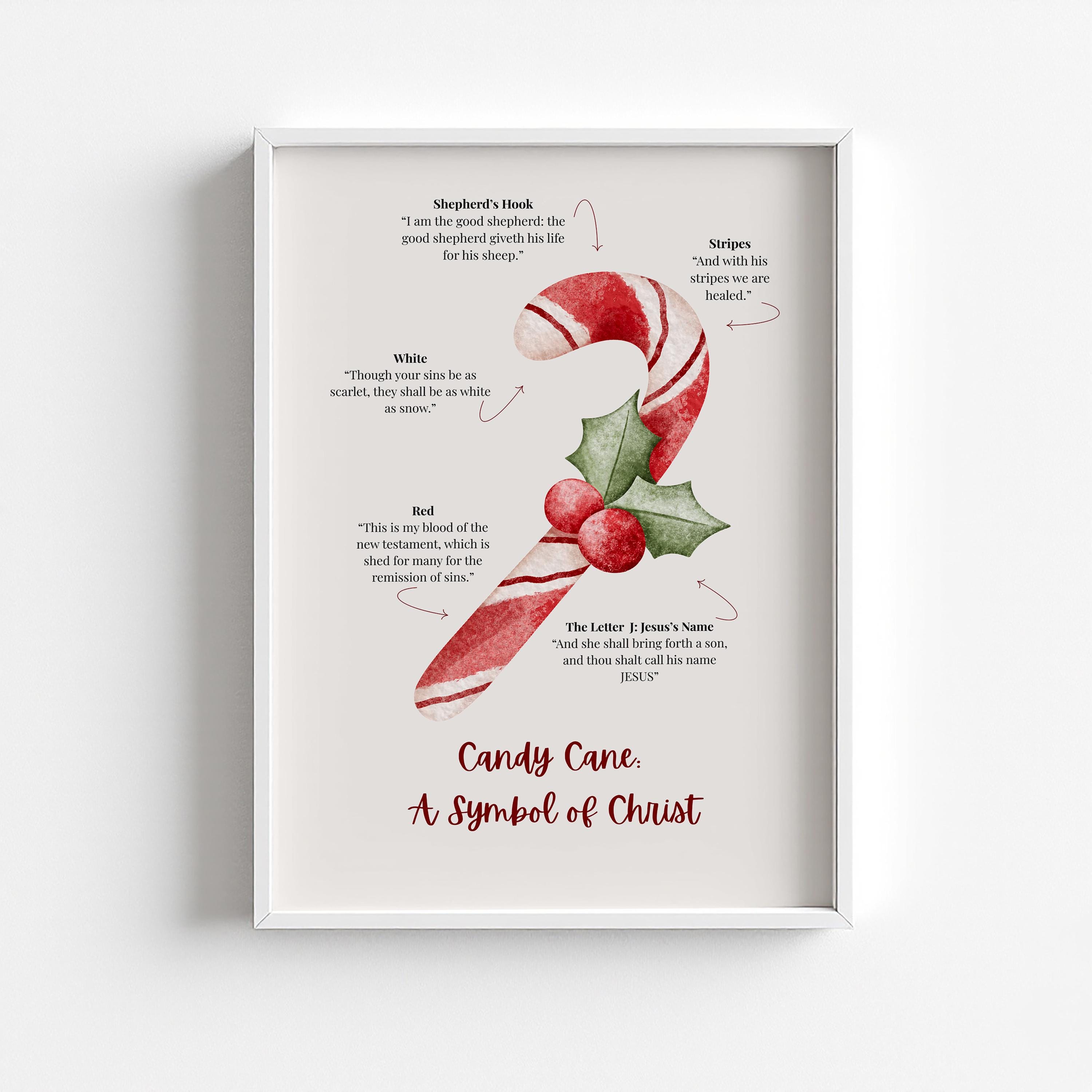 Candy Cane: A Symbol of Christ Wall Art | Christmas Scripture Print ...