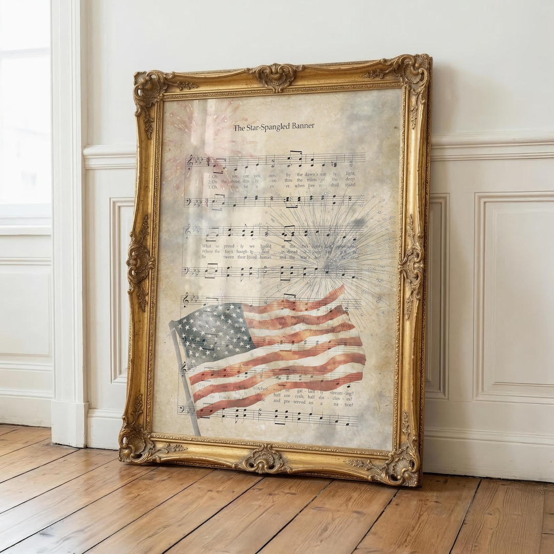 Star Spangled Banner Vintage Sheet Music Print | Rustic American Flag ...