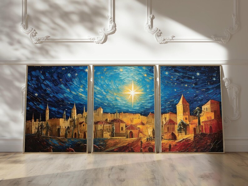Bethlehem Stars at Night 3 Piece Wall Print | Nativity Painting ...