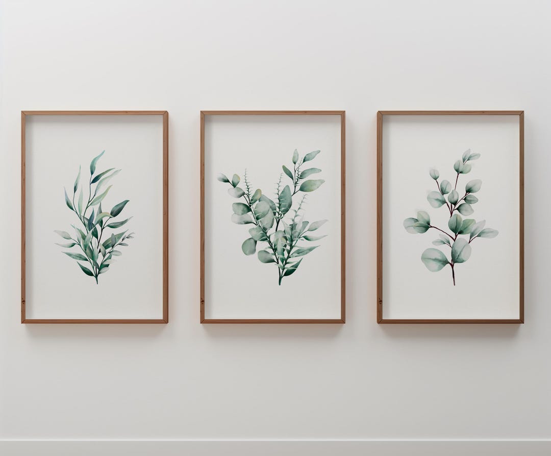 Watercolor Eucalyptus Wall Art Set of 3 | Botanical Green Wall Décor ...