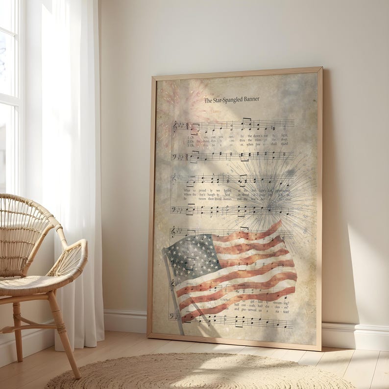 Star Spangled Banner Vintage Sheet Music Print | Rustic American Flag ...
