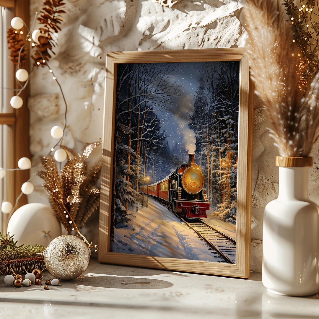 Christmas Train Art Print Vintage Holiday Decor Christmas Wall Art ...