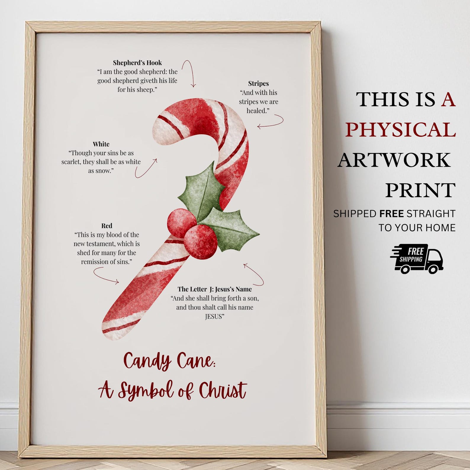 Candy Cane: A Symbol of Christ Wall Art | Christmas Scripture Print ...
