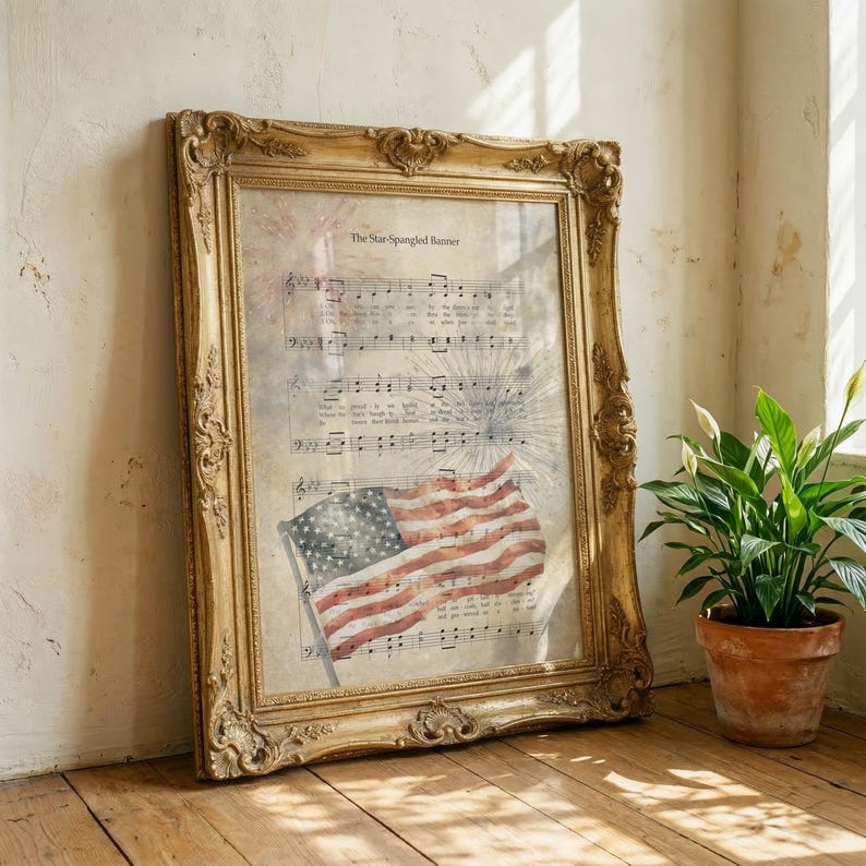 Star Spangled Banner Vintage Sheet Music Print | Rustic American Flag ...