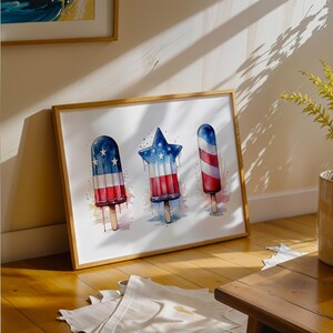 4th of July Wall Art | Patriotic Popsicle Painting | Red White and Blue ...