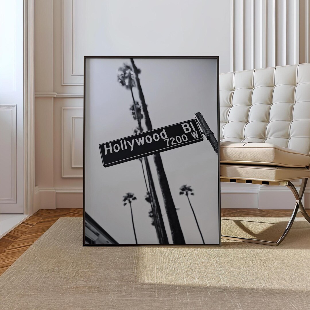 Hollywood Boulevard Street Sign Poster | Black and White Hollywood Sign ...