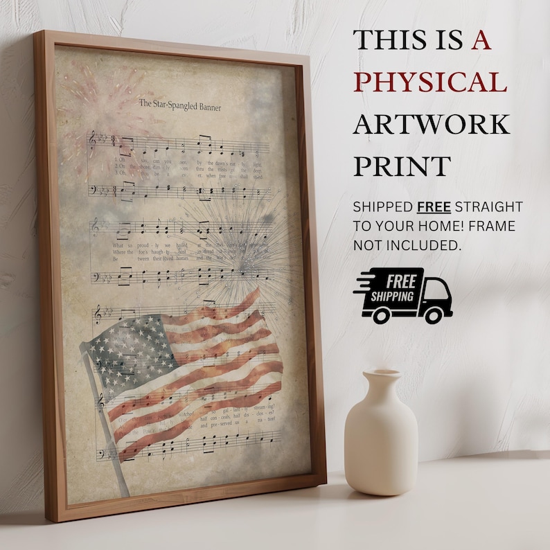 Star Spangled Banner Vintage Sheet Music Print | Rustic American Flag ...