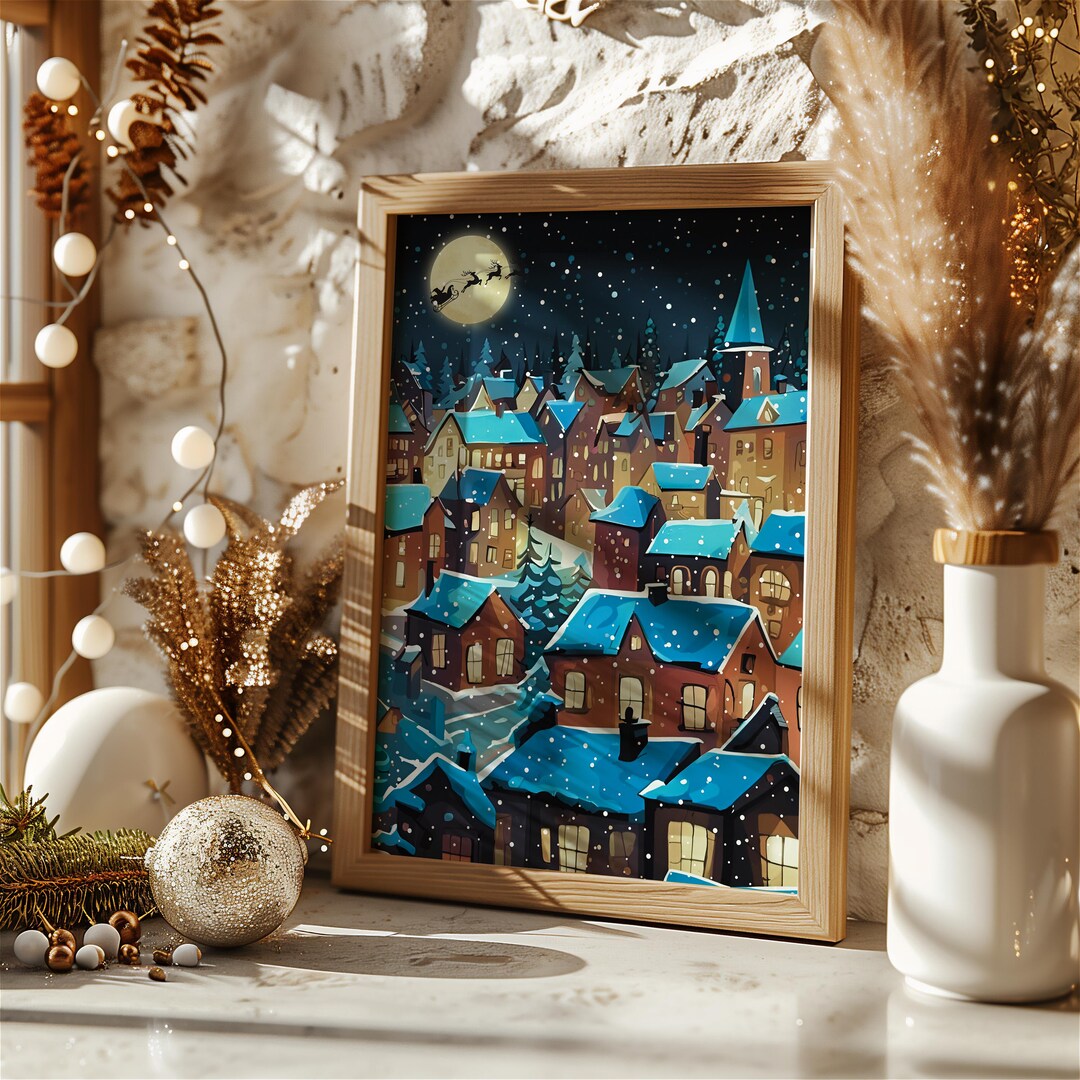 Winter Village Scene Print Christmas Eve Art 'twas the Night Before ...