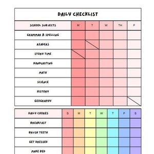 Kids Chore Chart, Homeschool Daily Checklist, Daily Homeschool ...