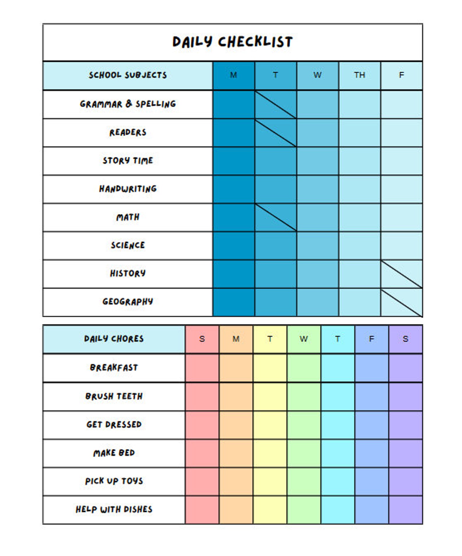 Kids Chore Chart, Homeschool Daily Checklist, Daily Homeschool ...